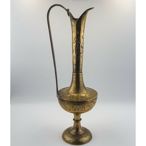 Accents | Vintage Brass Ewer Pitcher Vase Ornate Hand Engraved Floral ...